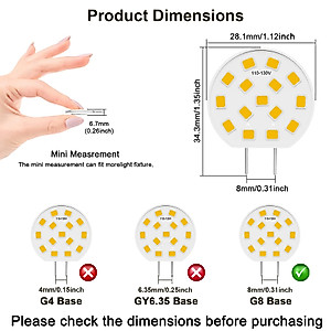 VITUNOV G8 LED Puck Light Bulbs, 3W Equivalent to 20W-25W Halogen Bulb, T4 JCD Type Bi-Pin Base, 120V Warm White 3000K G8 Bulbs for Under Cabinet, Counter Lighting, 6Pack