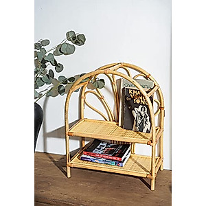 B BEMIAO CRAFTS Rattan Shelf Standing, Stand Utility Storage Shelf, Decorative Storage Organizer, Boho Shelf Decor for Kitchen, Bathroom, Nursery, 15.7" x 8.26" x 19.3"