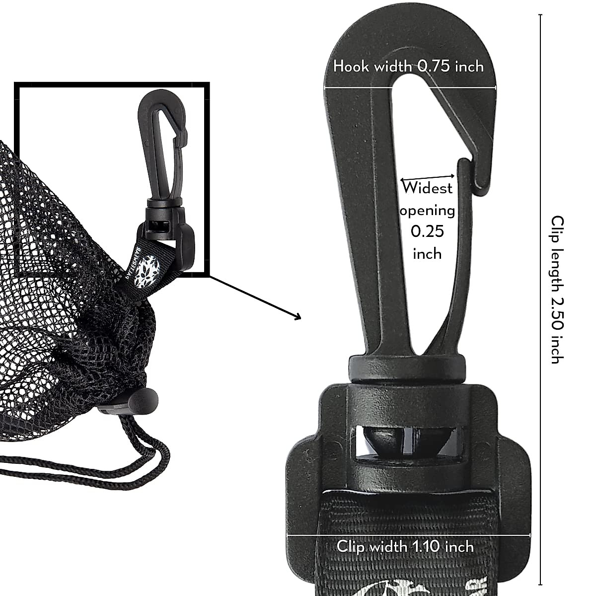 PALTERWEAR Mesh Drawstring Bag With Clip and Toggle Closure - For Watersports, Outdoor, Gym - Multi-Use Set of 4 (Black, 6 x 8 inch)
