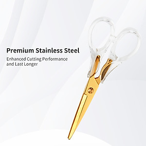 Creechwa Gold Scissors 6.3 ", Craft Scissors with Stainless Steel Blade with Acrylic Clear Handle, All Purpose Office Scissors for Teachers, Cutting Shears for Paper Fabric, Tijeras de Costura