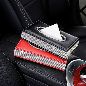 ESKONKE Car Tissue Box Leather Facial Napkin Holder Universal Box Cover for Automotive Home Office Decoration (A - Diamond Upgrade Black)