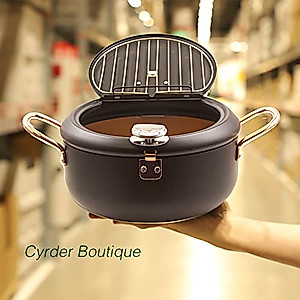 Cyrder Black Japanese Deep Fryer Pot, Temperature Resistance Nonstick Coating, Easy Clean up, Heat up Fast, Fahrenheit Thermometer, Perfect for Single, 8inch 2cups oil fryer