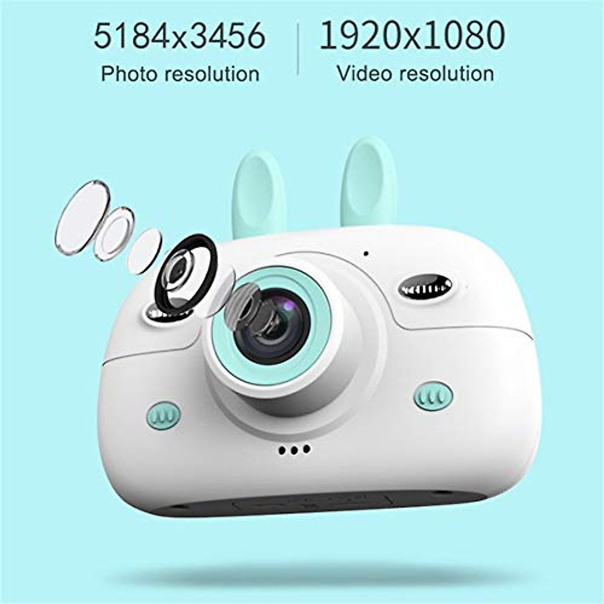 MCJL Child Camera Child Digital Camera Photograph Print Camera Cartoon Rabbit Video Recorder 1080P High List Anti Dual Lens 2.4 Inch IPS Screen,Blue,8GB