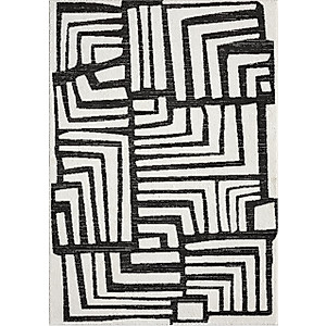 Abani Nomad Cream & Grey Area Rug 6' x 9' for Living Room, Bedroom - Geometric Box Design - Durable & Easy to Clean