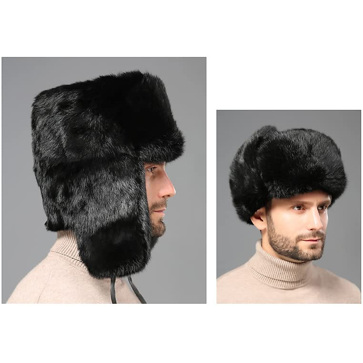 Men Women Faux Fur Trapper Hat Winter Thick Furry Ushanka Russian Hat Earflap Cap Windproof Thermal Cycling Camping Skiing Cap Hunting Hat with Ear Flap