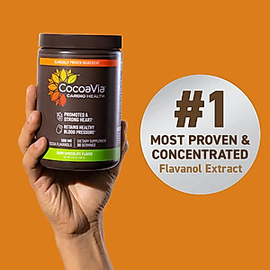 CocoaVia Cardio Health Cocoa Powder, 30 Servings, 500mg Cocoa Flavanols, Support Heart Health, Boost Nitric Oxide, Improve Circulation, Energy, Preworkout, Vegan, Dark Chocolate Cacao