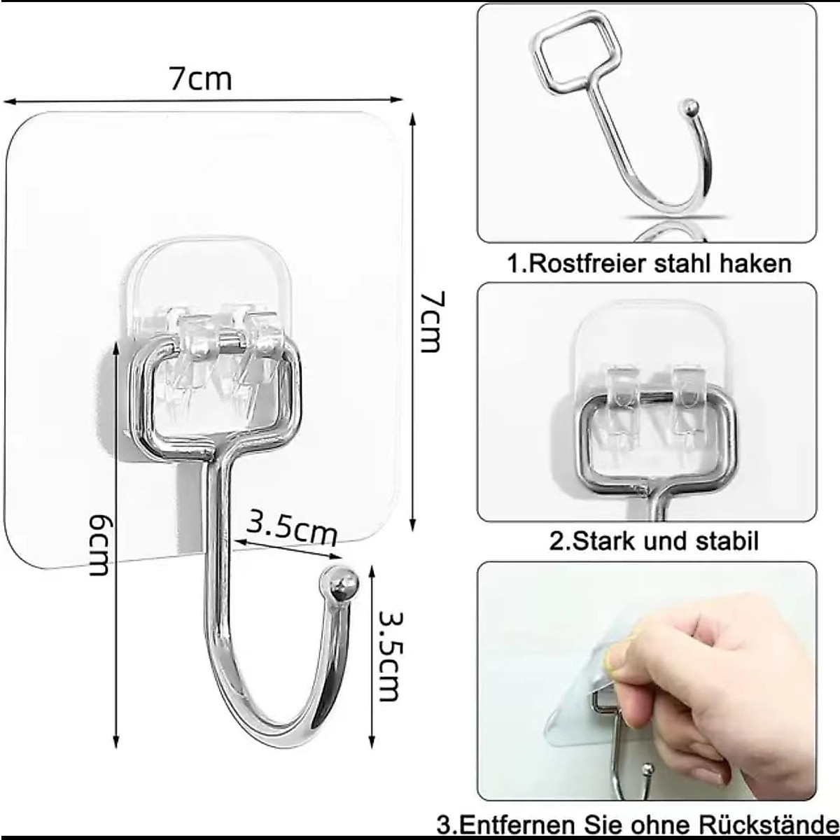 Generic Ultra Strong 50lb (Max) Transparent Self-Adhesive Hooks - Heavy-Duty Wall Hooks for Kitchen, Bathroom, Ceiling, and More - The Ultimate Organizational Solution (Pack of 10), ZJH-G-BST008