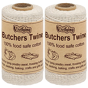 Vivifying Butchers Twine, 2pcs x 328 Feet 3Ply Cotton Bakers Twine, Food Safe Cooking String for Tying Meat, Making Sausage, Trussing Turkey, Roasting and Packing (Beige)