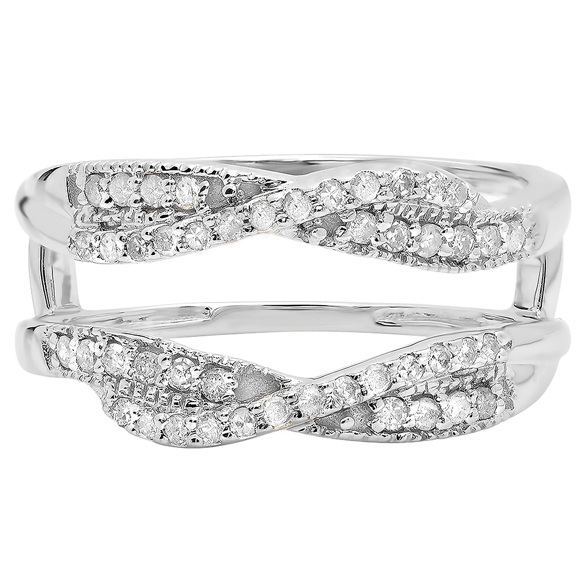 Dazzlingrock Collection Round White Diamond Crisscross Enhancer Guard Anniversary Band for Women (0.40 CT) in 14K White Gold Size 7