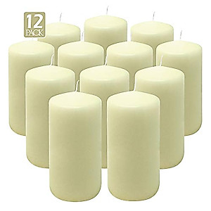 HYOOLA Ivory Pillar Candles 3x6 Inch - Unscented Pillar Candles - 12-Pack - European Made