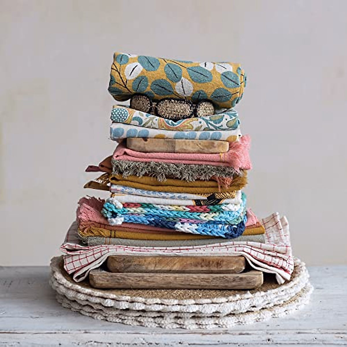 Creative Co-Op Woven Cotton Fringe, Set of 4 Colors Tea Towel, Multi