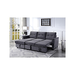 Maykoosh Boldly Bohemian Velvet Reversible Sleeper Sectional Sofa with Storage Chaise and Side Pocket Dark Gray