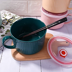 LMRLCS Microwavable Soup Bowl with Handle and Lid, 30.4 OZ Cereal Bowls for Oat Instant Noodles, Snacks (Green)