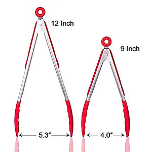 Uigos Kitchen Cooking Food Tongs Stainless Steel With Silicone Heads Locking Clip 2 Piece  (9" & 12")
