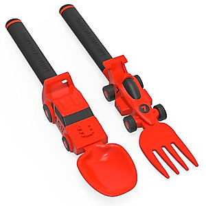 Dinneractive Utensil Set for Kids – Red Race Car Themed Fork and Spoon for Toddlers and Young Children – 2-Piece Set