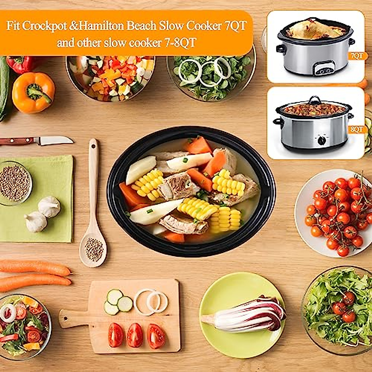 Silicone Slow Cooker Liners For 7-8 Quart Crock Pot，Reusable Leakproof Bpa Free Crockpots Accessories For Oval Crockpots