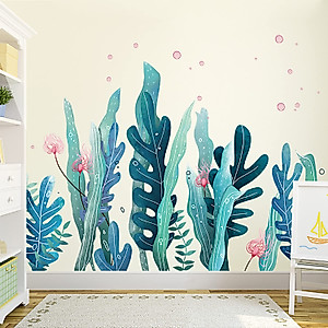 Green Seaweed Wall Sticker Creative Under The Sea World Ocean Grass Baseboard Decal Removable Wallpaper DIY Art Mural for Wall Corner Decor Kids Nursery Bathroom Living Room Bedroom Classroom