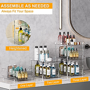 GoMaihe Bathroom Organizer Under Sink: 3-tier Clear Pull Out Medicine Cabinet Organizer - Sliding Storage Drawer for Makeup in Small Bathroom & Kitchen | Stackable & Anti-slip & Easy to Clean 2-pack