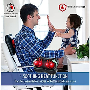 Zyllion Shiatsu Back and Neck Massager - 3D Kneading Deep Tissue Massage Pillow with Heat for Muscle Pain Relief, Chairs and Cars (Wired Connection; NOT Cordless) - Black (ZMA-13-BK)