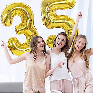 Ceqiny 40 Inch 35th Number Balloon Mylar Balloon Giant Balloon Alphabet Foil Balloon for Birthday Party Wedding Bridal Shower Engagement Photo Shoot Anniversary Decoration, Gold Digit 35 Balloon