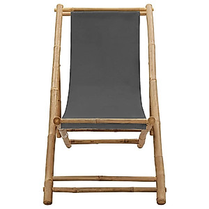 MNISDFL Deck Chair Bamboo and Canvas Dark Gray, Patio Dining Chairs, Outdoor Patio Chairs Set for Garden, Balcony, or Poolside