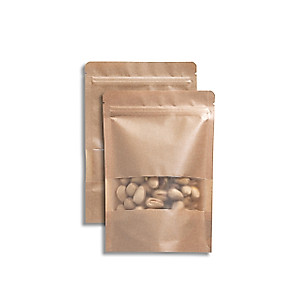 24/7 Bags- 200 Pack, Kraft Paper Stand Up Pouch Bag- 5.5" x 7.8", Resealable Zip-Lock with Front Window, Zero BPA, Easy Tear Notch, Self Stand Up, Food Grade Interior Coating