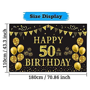 Trgowaul 50th Birthday Backdrop Gold and Black 5.9 X 3.6 Fts Happy Birthday Party Decorations Banner for Women Men Photography Supplies Background Happy Birthday Decoration