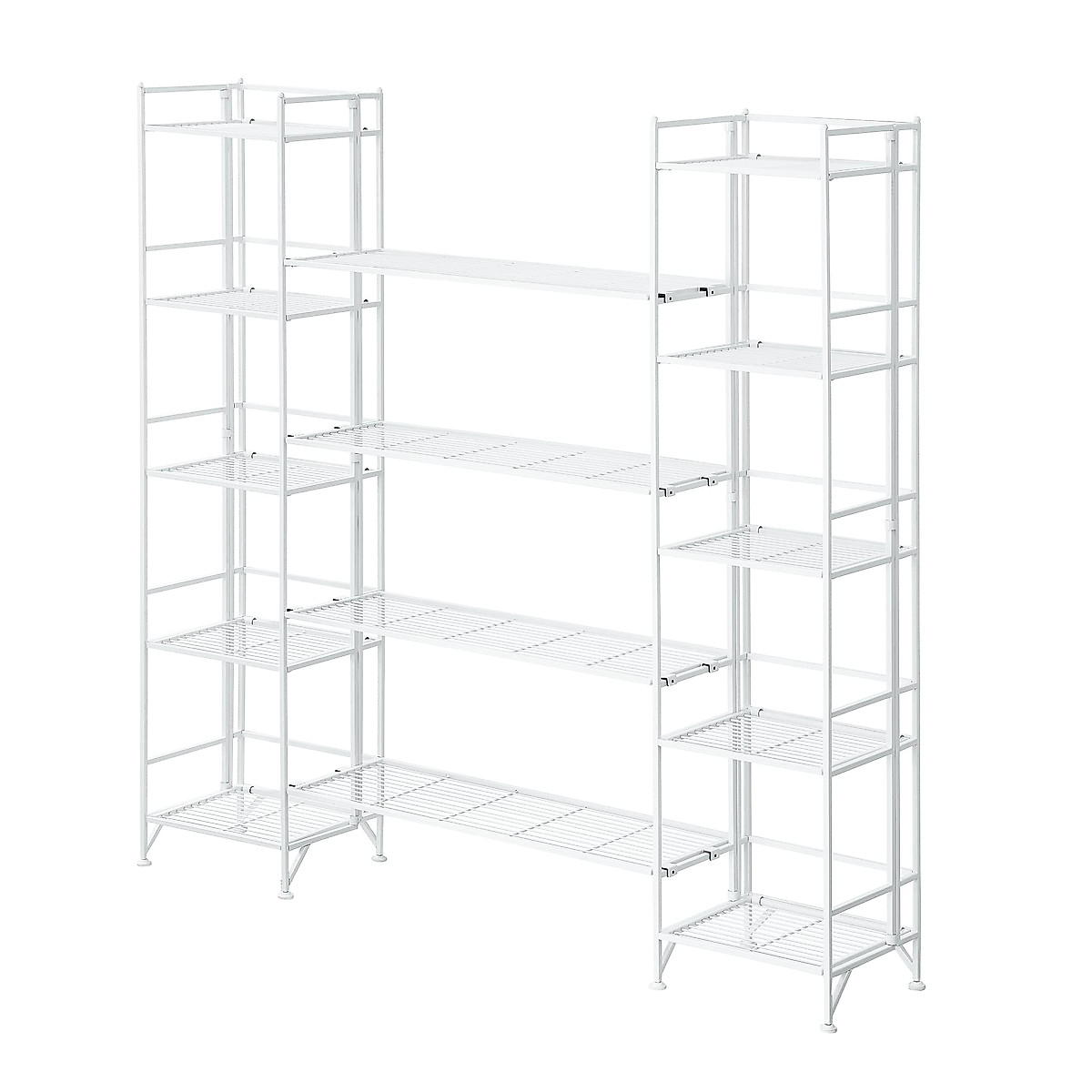 Convenience Concepts Xtra Storage Shelves - 5 Tier Folding Metal Shelving with Set of 4 Deluxe Extension Shelves - Modern Shelves for Storage and Display in Living Room, Bathroom, Office, White
