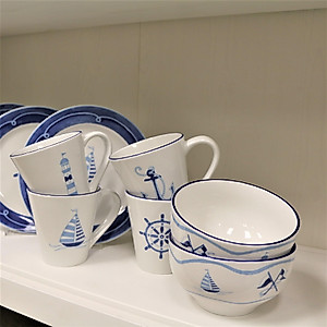 EuroCeramica 4 Piece Assorted Ahoy Cereal Bowls, Multicolor