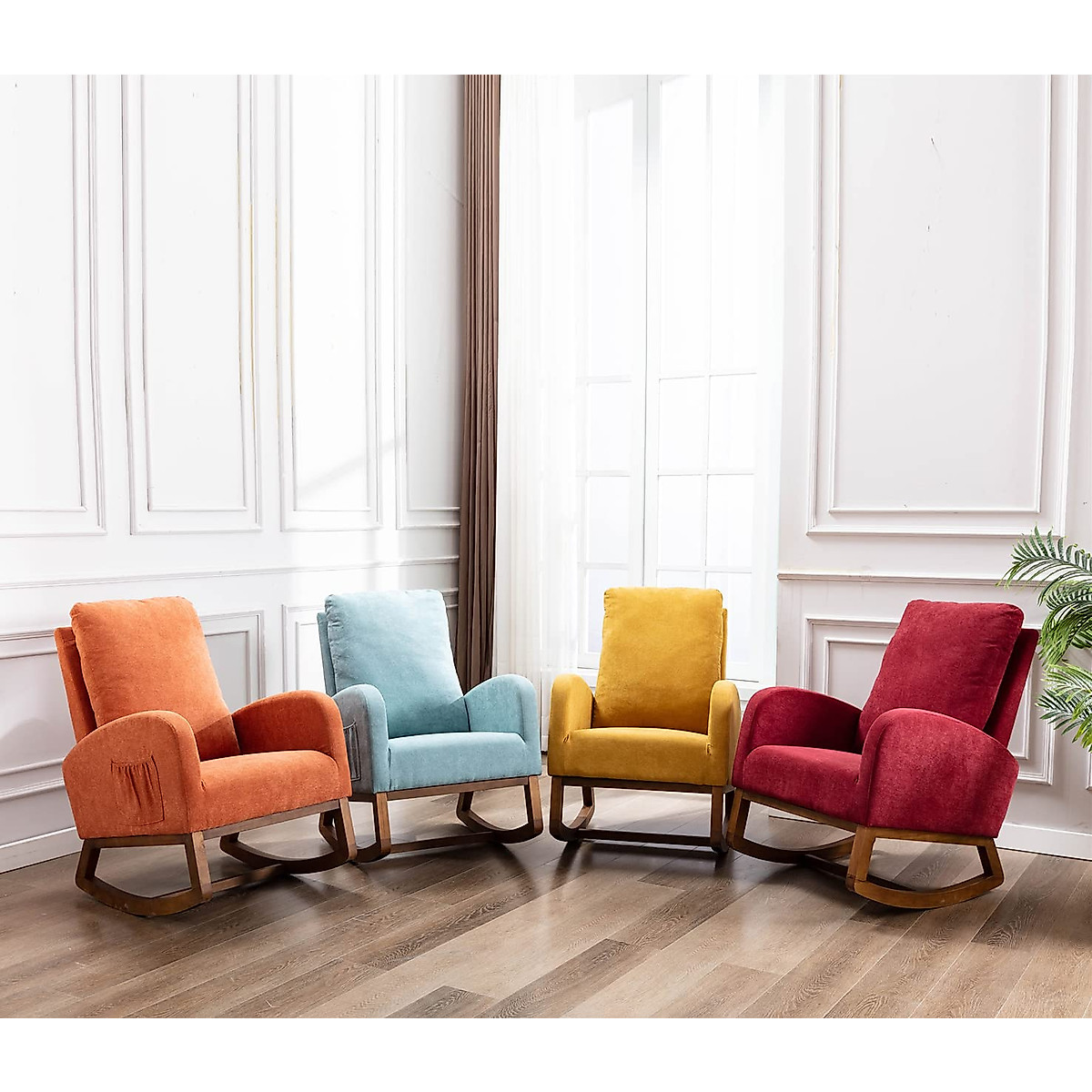 SmartDer Comfy Rocking Chair Nursery, Padded Rocking Chair with A Pocket, Accent Armchair with High Backrest and Solid Wood Base, Modern Lounge Living Room Chair for Nursery, Lake Blue