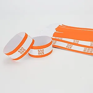 Self-Sealing Currency Straps - Pack of 100 Orange Bands for $50 Bills - Securely Organize and Transport Your Cash