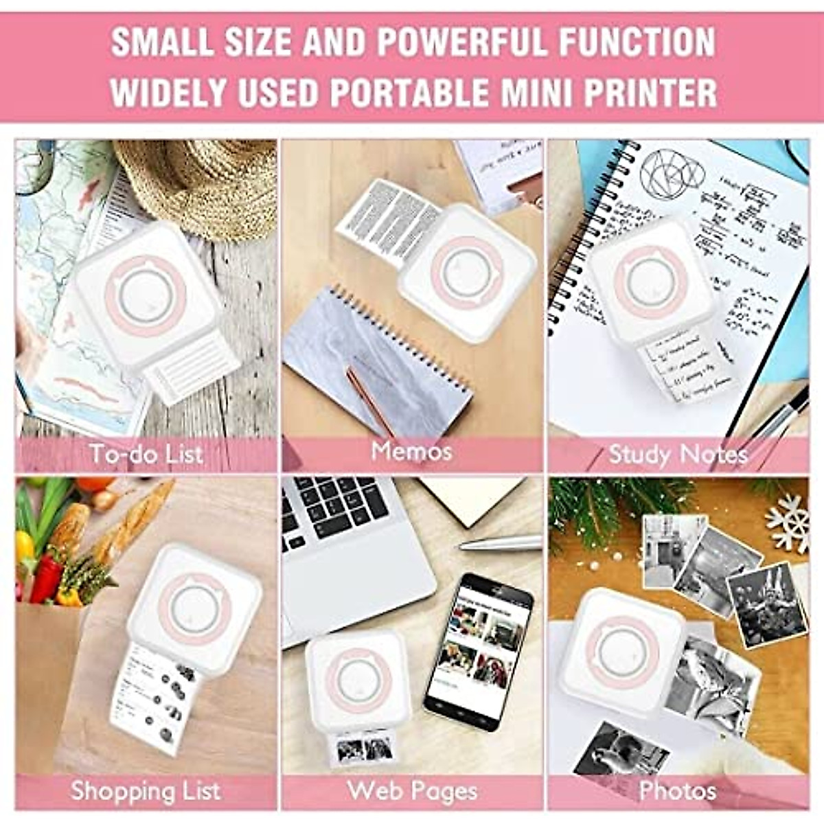 LPSHGK Instaproud - Portable Sticker Printer, Instaproud Portable Sticker Printer, Resin Instant Sticker Printer, Mini Pocket Thermal Printer, Wireless Bluetooth Photo Printer (Pink-B Set)