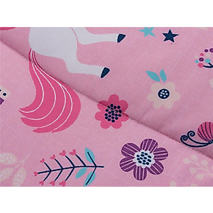 NTBED Unicorn Printed Zipper Bedding Sets Twin Lightweight Microfiber Floral Comforter Sets with Fitted Sheet Pillow Covers,Pink