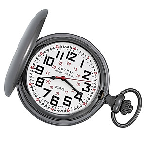 Gotham Men's Gunmetal Railroad Polished Finish Covered Quartz Pocket Watch # GWC15044B