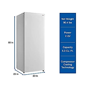 Koolatron Compact Upright Freezer, 5.3 cu ft (150L), White, Manual Defrost Design, Space-Saving Flat Back, Reversible Door, for Home, Apartment, Condo, Cottage