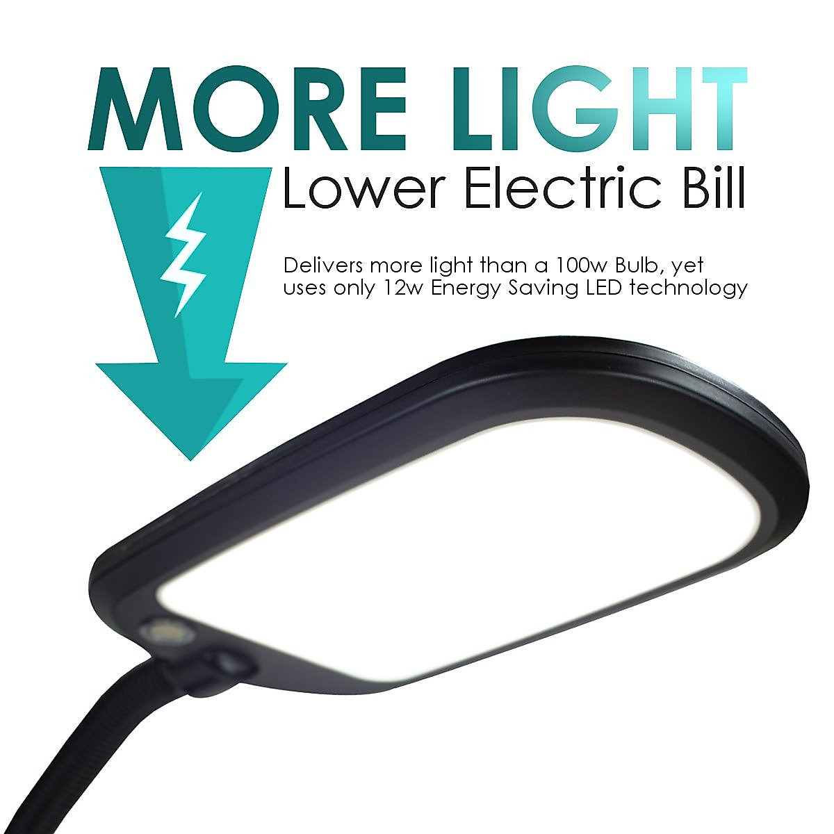 HomeConcept Slim Design LED Bright Reader Natural Daylight Full Spectrum Desk Lamp Black