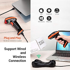 Tera Pro Series Wireless 1D 2D QR Barcode Scanner with Cradle Display Counting Screen Extra Fast Scanning Ultra High Resolution Handheld Image Bar Code Reader for Warehouse Model HW0008