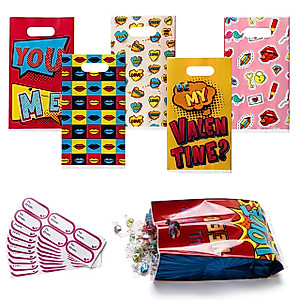 JOYIN 60 Pcs Valentine’s Day Plastic Gift Bag Treat Bags, Plastic Candy Bags for Kids Valentine Party Favor, Goodie Bags for Classroom Gift Exchange Prizes and Gift Giving Party Supplies