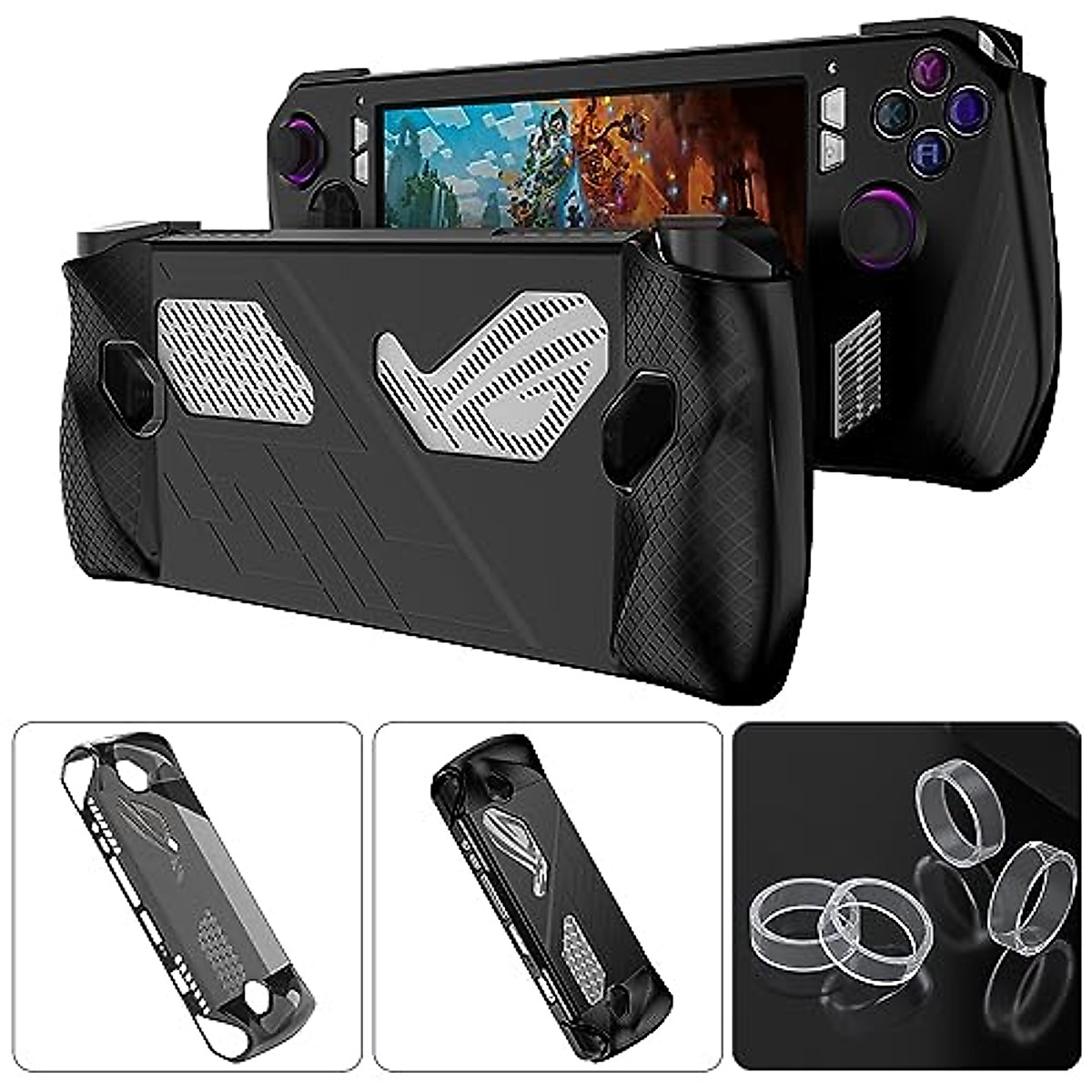 2 Pack TPU Transparent Case and Silicone Case for ASUS ROG Ally Handheld, ROG Ally Accessories Protective Cover and Joystick Protector