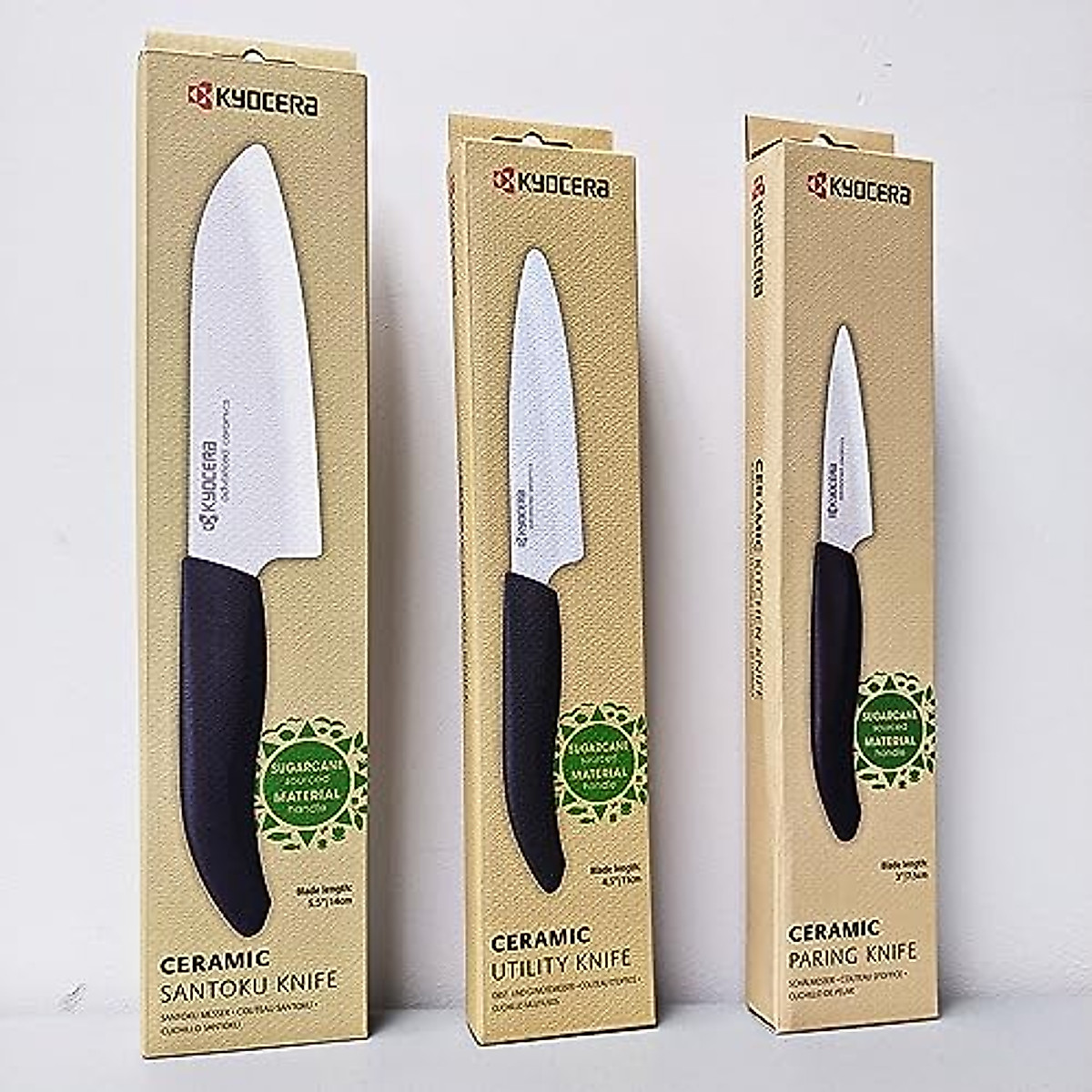 Kyocera Ceramic 4.5" Utility Knife w/ Sugarcane Sourced Material Handle, Black,White