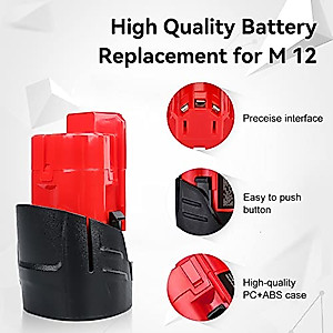 2 Pack 3.5Ah M-12 Battery Replacement for Milwaukee M 12 Battery & Charger Combo Compatible with Milwaukee 12V Battery 12 Volt Cordless Tools, 48-11-2440 48-11-2402 48-11-2440 48-11-2410 48-11-2411