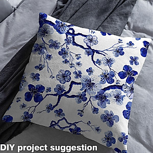 Flowers Plant Fabric by The Yard Blue Peach Blossom Floral DIY Sewing Craft Hobby Fabric by The Yard Spring Theme Watercolor Decorative Fabric for Upholstery and Home Accents,2 Yard