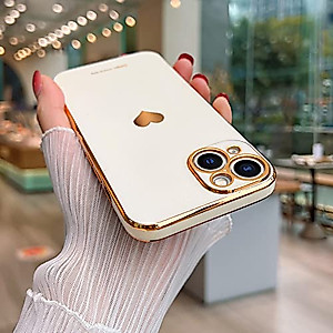 Teageo Compatible with iPhone 13 Case for Women Girl Cute Love-Heart Luxury Bling Plating Soft Back Cover Raised Full Camera Protection Bumper Silicone Shockproof Phone Case for iPhone 13, White