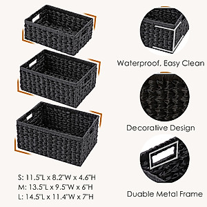 Homepeaz Set of 3 Wicker Storage Baskets, Decorative Baskets With Built-in Handles, Multipurpose Nesting Countertop Baskets for Shelves, Pantry, Kitchen Organizers, Bathroom, Toilet, Closet (Black)