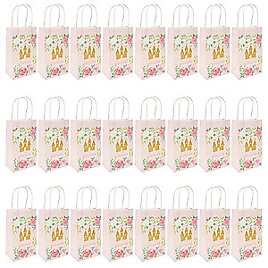 BLUE PANDA Pink Princess Castle Paper Birthday Party Gift Bags (9 x 5.3 in, 24 Piece)