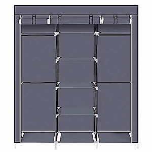 Portable Clothes Closet Non-Woven Fabric Wardrobe Double Rod Storage Organizer 69" - Gray