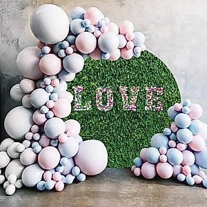 AWERT Polyester Diameter 5ft Round Green Leaf Wall Backdrop with Love Font Wedding Ceremony Bridal Shower Valentine's Day Mother's Day Photography Background Baby Shower Decoration Supplies