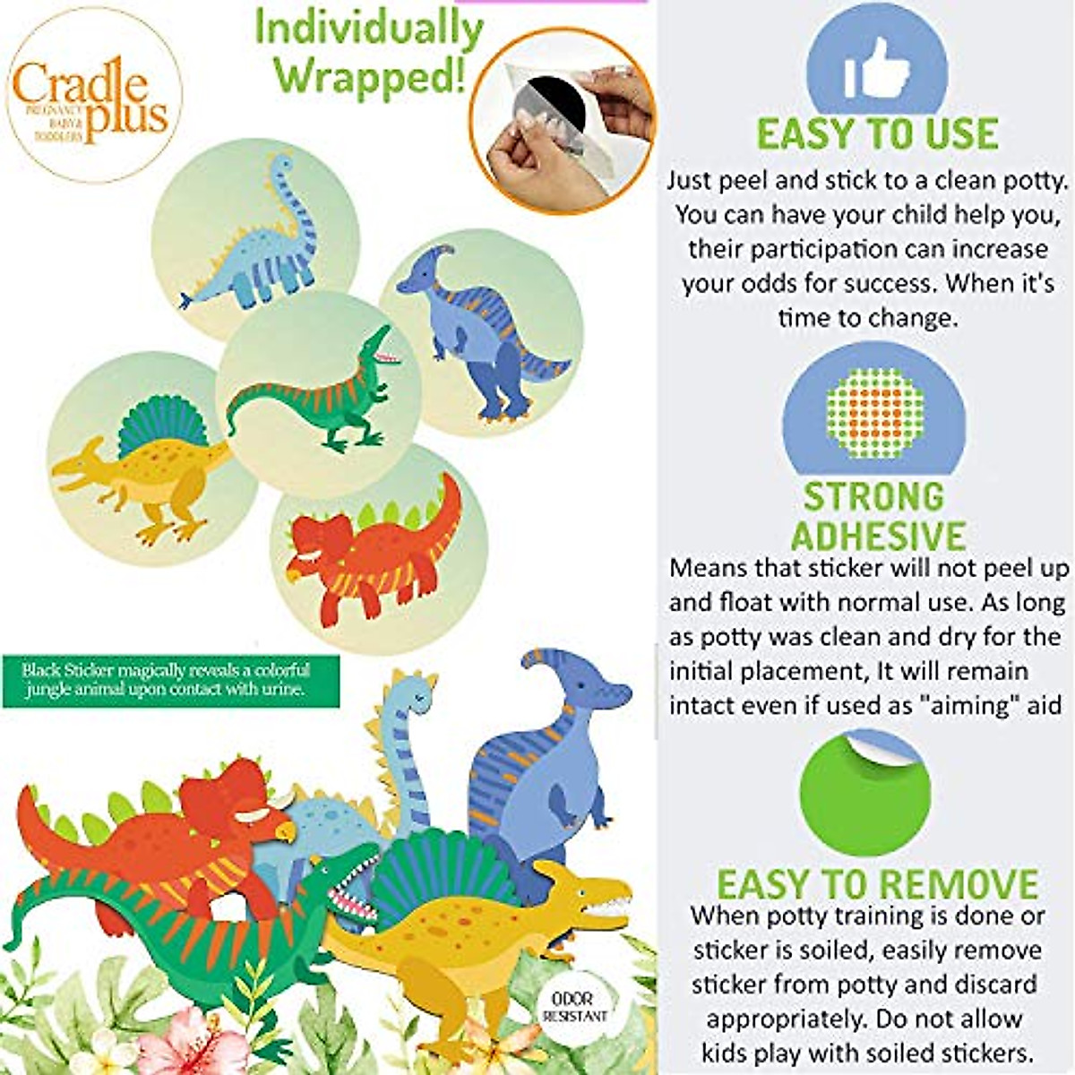 Potty Training Seat Magic Sticker | Dinosaur toddler Potty Training Toilet Color Changing Sticker | 5 Pack Toilet targets with FREE potty e book | Use with or Without Potty chart or potty watch