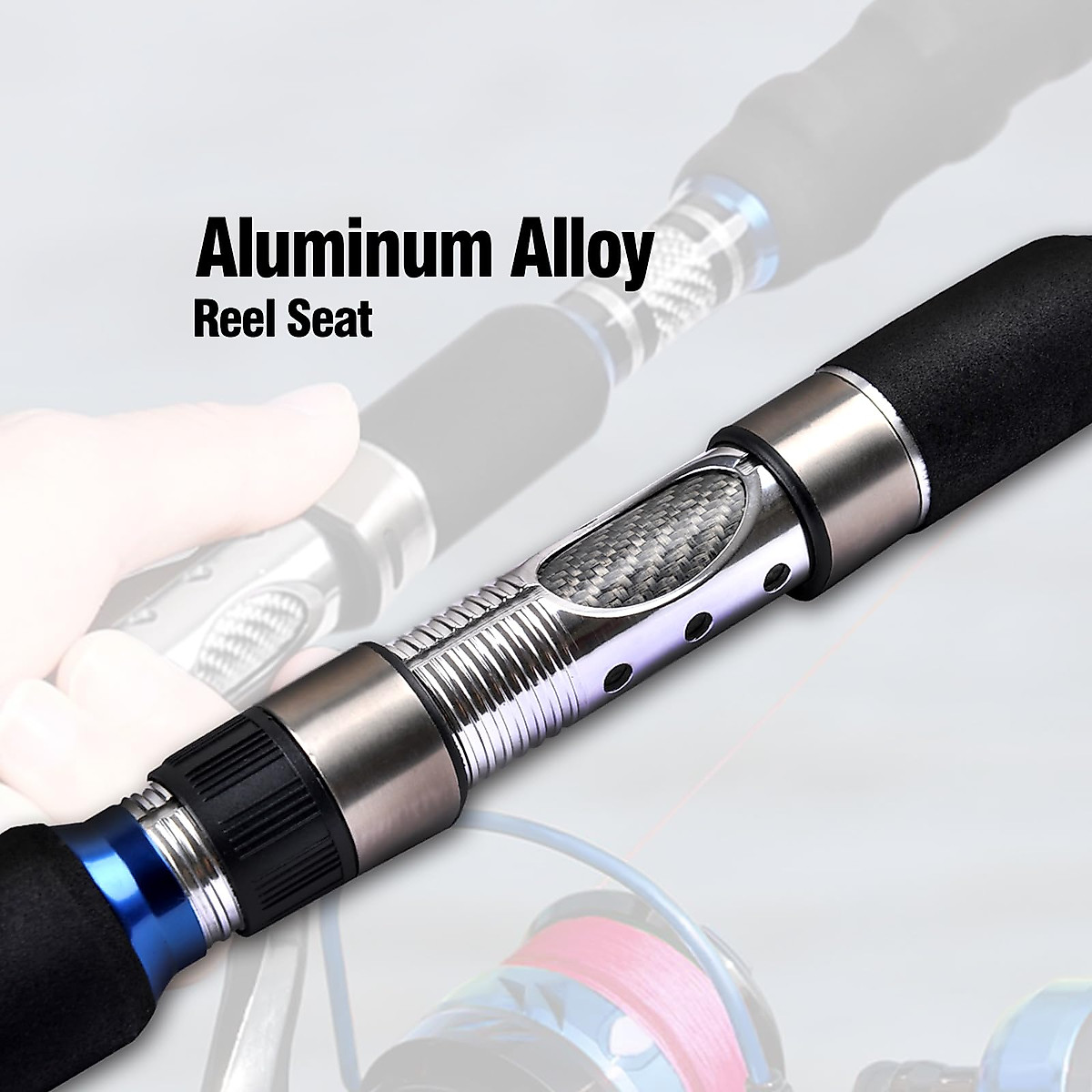 Fiblink 3-Piece Spinning Rod Heavy Spinning Fishing Rod Portable Fishing Rod Carbon Spin Rod (30-50-Pound Test)(8')