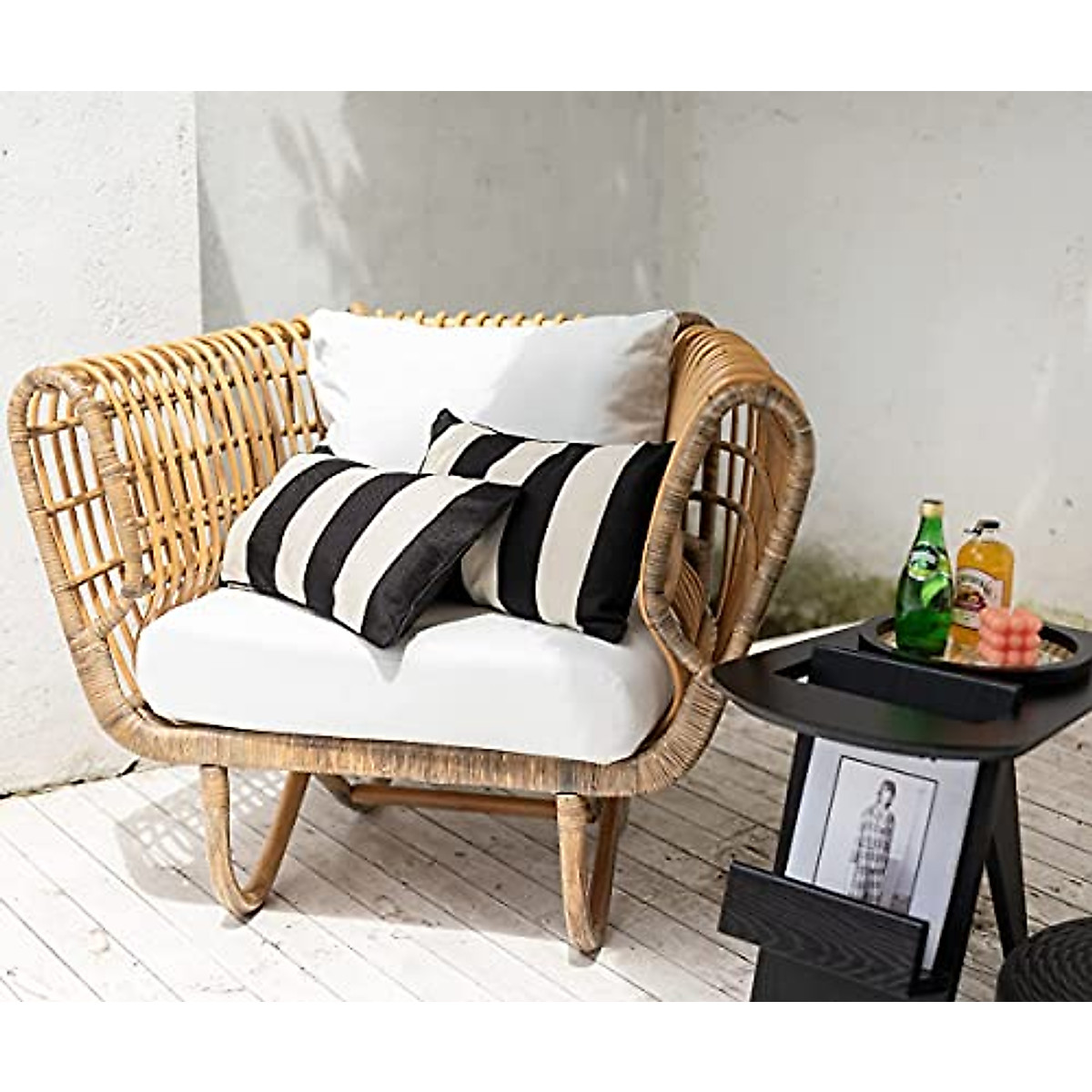 ABOUND LIFESTYLE Insert Included Outdoor Pillows Waterproof, Striped Outdoor Lumbar Pillow Set of 2, All-Season Cushions for Patio Furniture, Patio Furniture Pillows, Outdoor Throw Pillows (12”x20”)